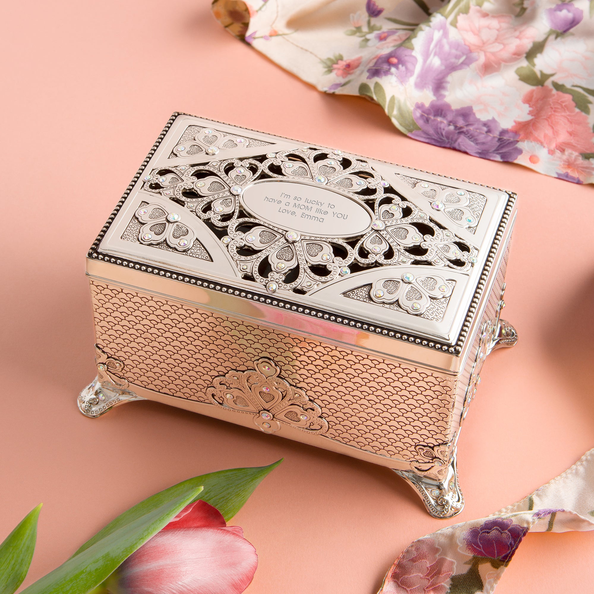 Engraved Anastasia Clover Music Box