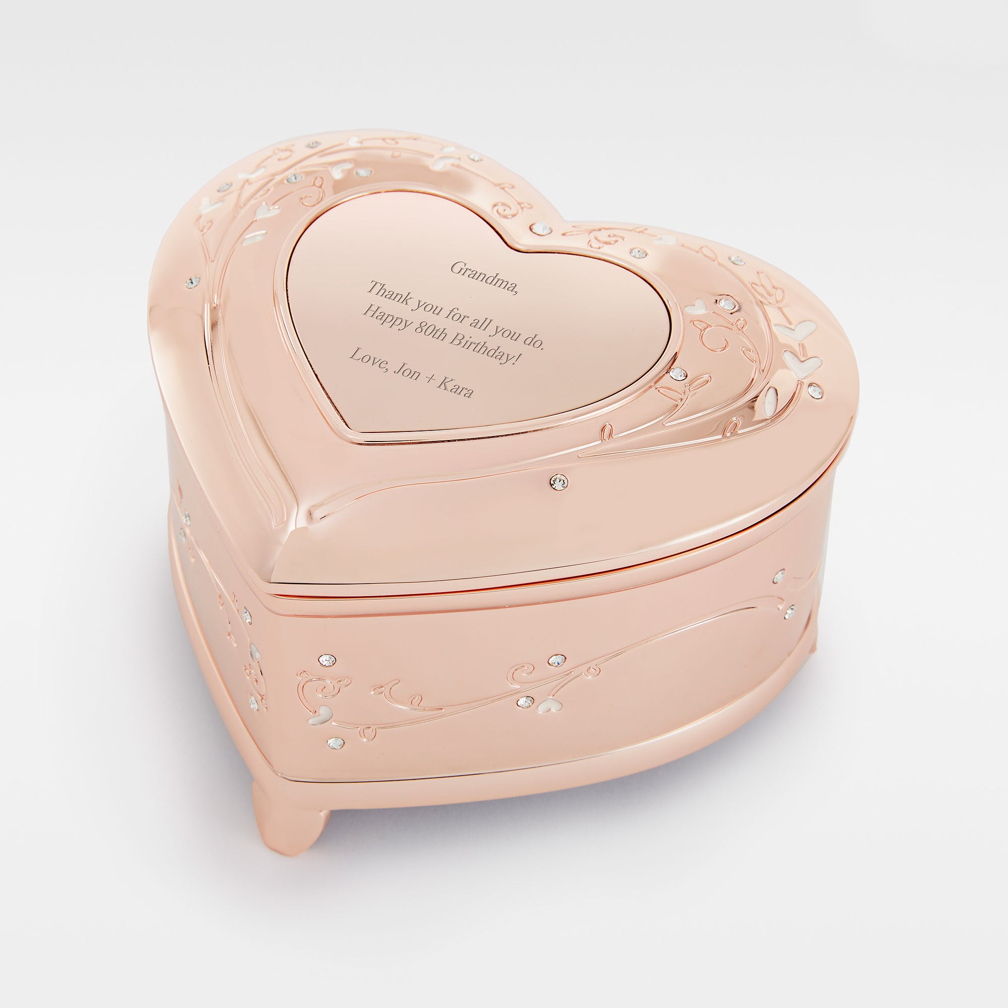45996 - Engraved Rose Gold Heart & Vines Musical Box