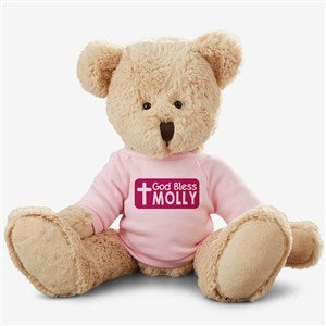 Personalized Religious Teddy Bear - God Bless - Pink