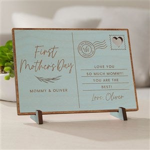 First Mother's Day Love Personalized Wood Postcard- Blue Stain