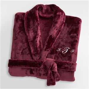 Men's Classic Luxury Embroidered Fleece Robe - Maroon