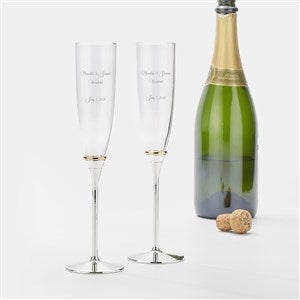 Engraved Thin Gold Band Champagne Flute Set