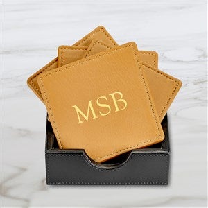 Personalized Leather Square Coaster Set