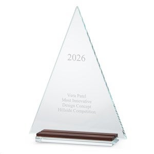 Engraved Large Triangle Glass Award with Wood
