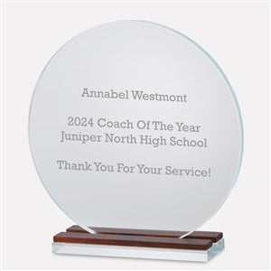 Engraved Large Round Glass Award with Wood
