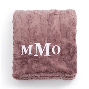 Embroidered Patterned Faux Fur Throw Blanket in Dusty Mauve