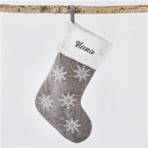 Embroidered Gray & Silver Snowflake Stocking with Fur Cuff