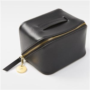 Kittenish Engraved Small Black Leather Beauty Case