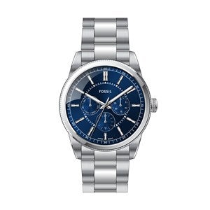 Engraved Fossil Pearson Multifunction Stainless Watch with Blue Dial
