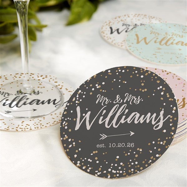 Personalized Wedding Paper Coasters - Sparkling Love