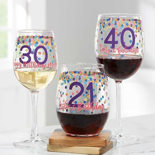 Confetti Cheers Personalized Birthday Wine Glasses