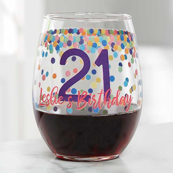 Confetti Cheers Personalized Birthday Wine Glasses