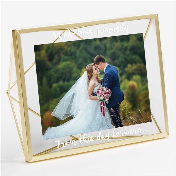 Engraved Wedding Photo Frame - Gold Prisma Glass