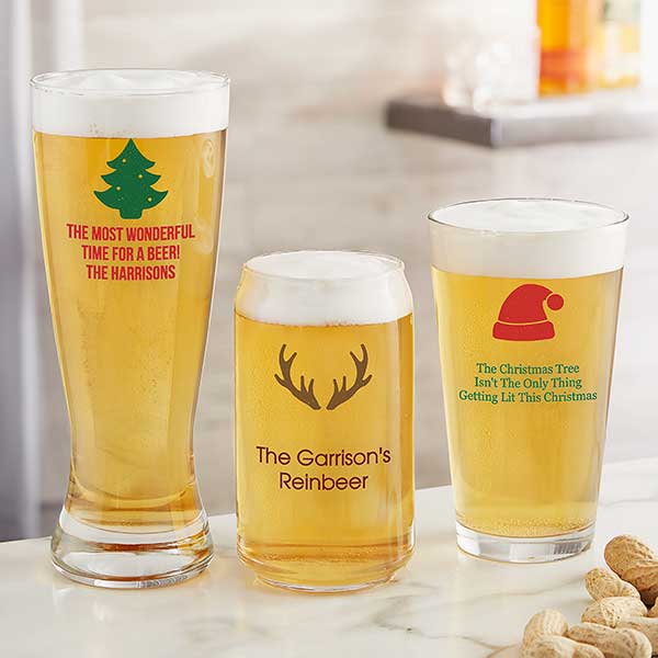 Personalized Christmas Icon Beer Glasses