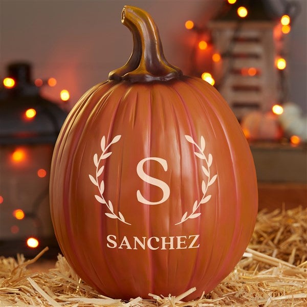 Laurel Initial Personalized Monogram Pumpkins - Large Orange