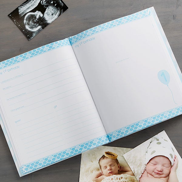 Blue Chevron Personalized Baby Book
