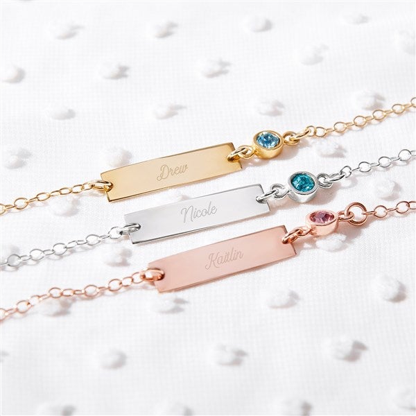Engraved Bezel Set Birthstone Name Bracelet