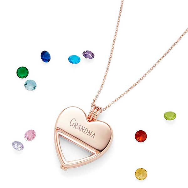Engraved Glass Heart Birthstone Locket
