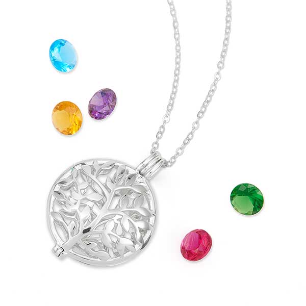 Family Tree Personalized Round Birthstone Locket