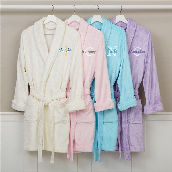 Playful Name Short Embroidered Fleece Robes
