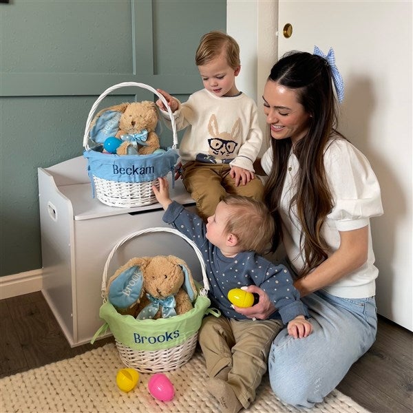 Personalized White Easter Basket With Drop-Down Handle