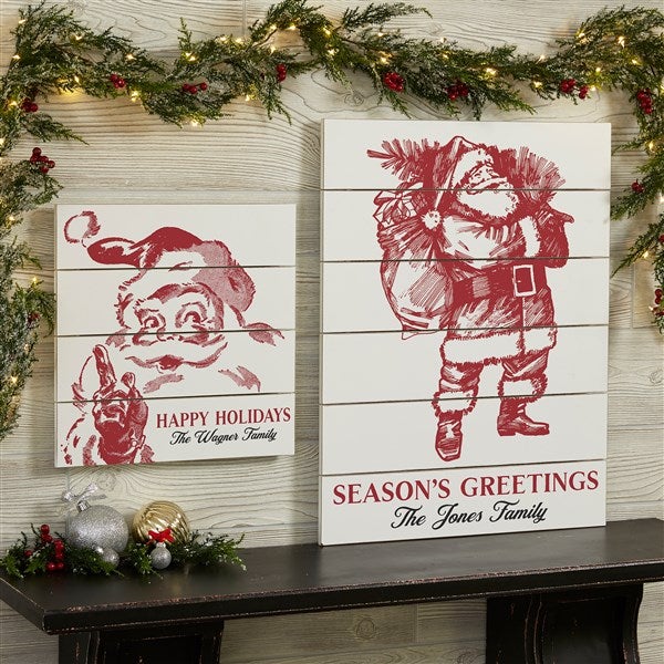 Retro Santa Personalized Christmas Wooden Shiplap Sign- 12" x 12"