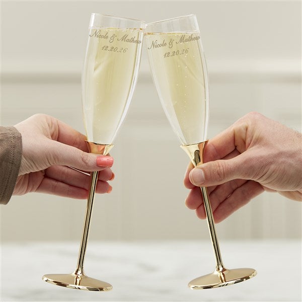 Classic Personalized Gold Wedding Flute Set