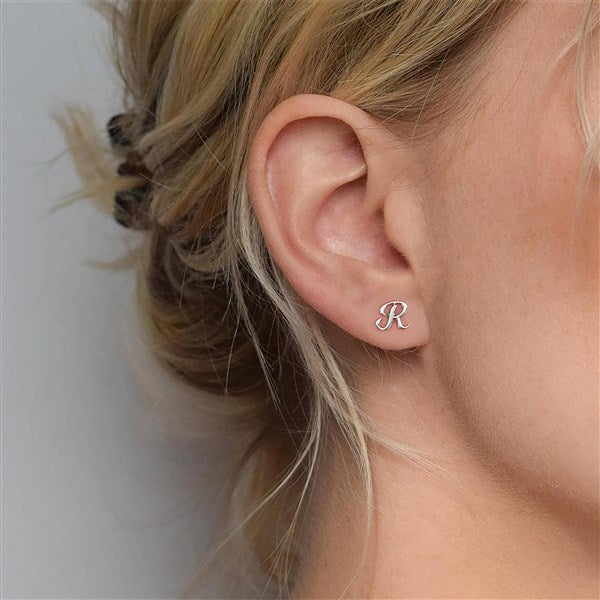 Personalized Initial Script Stud Earrings - Sterling Silver