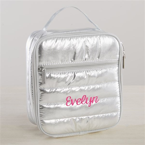 Metallic Silver Embroidered Puffer Lunch Bag