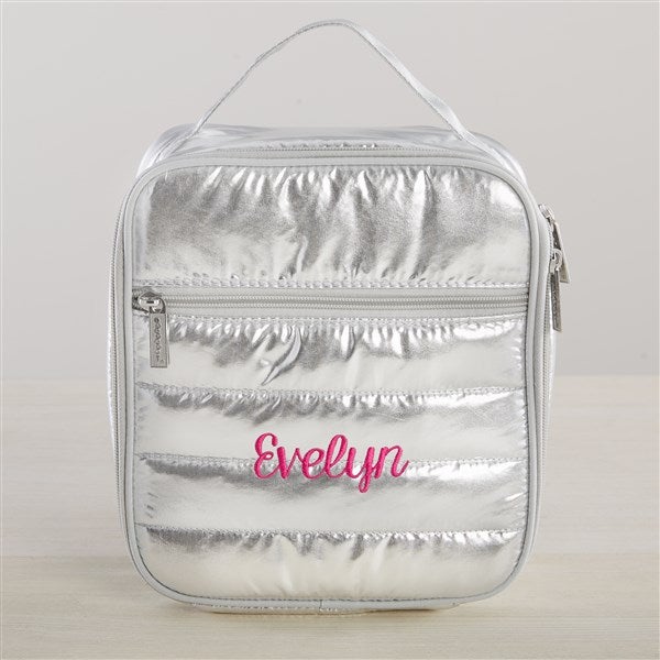 Metallic Silver Embroidered Puffer Lunch Bag
