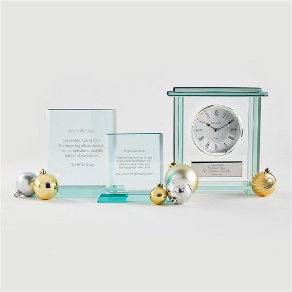 Engraved Jade Glass Desk Clock
