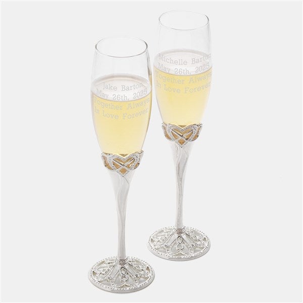 Infinity Heart Wedding Engraved Champagne Flute Set