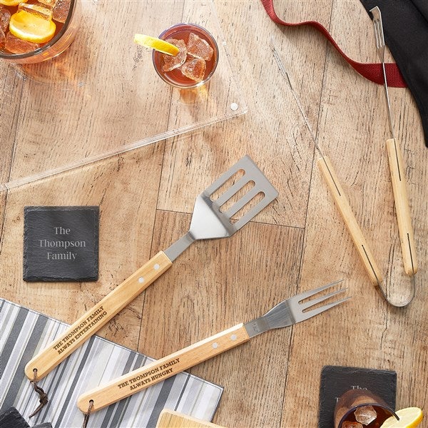 Engraved BBQ 3 Piece Wood Set