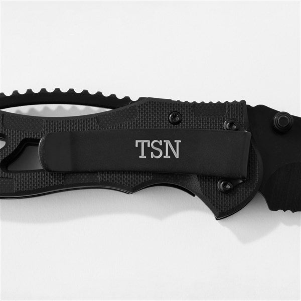 Engraved Monogram Matte Black Stealth Pocket Knife