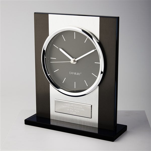 Engraved Recognition Black and Silver Tabletop Clock
