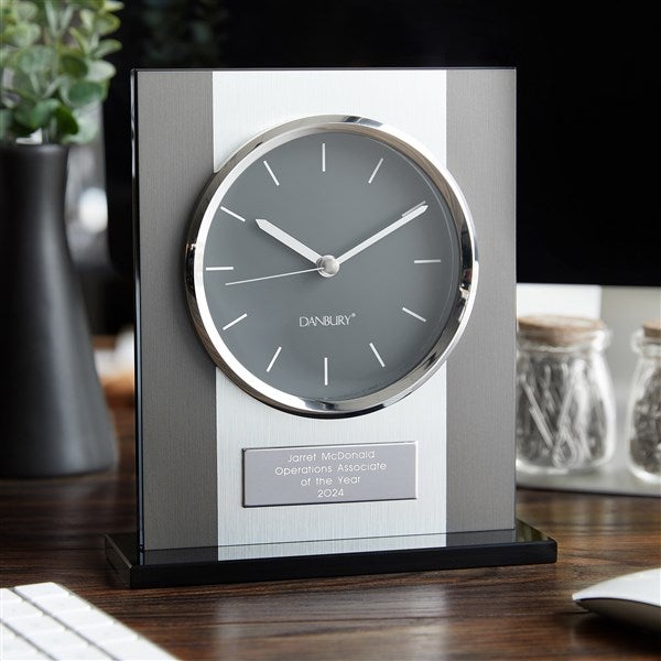Engraved Recognition Black and Silver Tabletop Clock