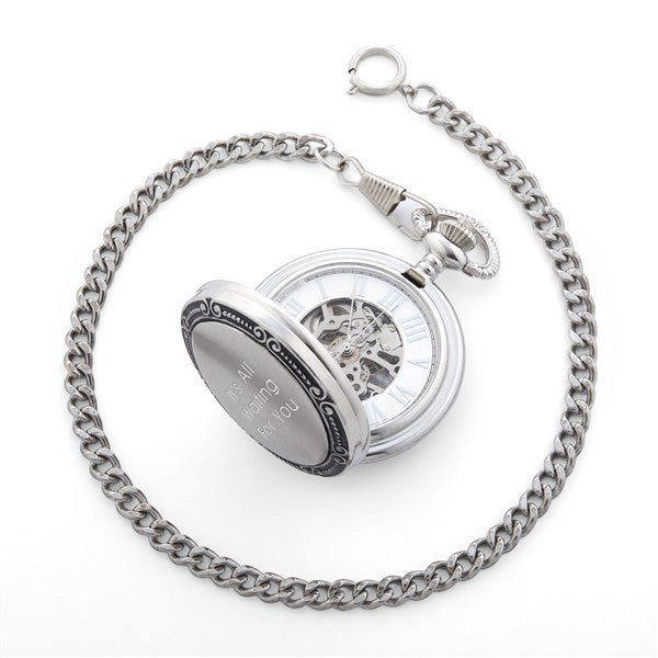 Engraved Graduation Silver Photo Memento Pocket Watch and Box