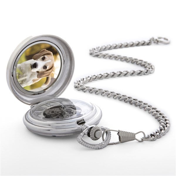 Engraved Graduation Silver Photo Memento Pocket Watch and Box