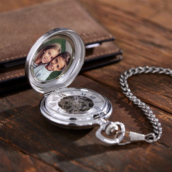 Engraved for Dad Silver Photo Memento Pocket Watch and Box