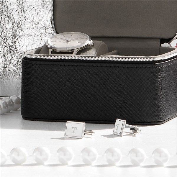 Engraved Sterling Silver Rectangular Cufflinks