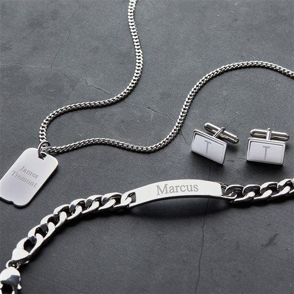 Engraved Sterling Silver Rectangular Cufflinks