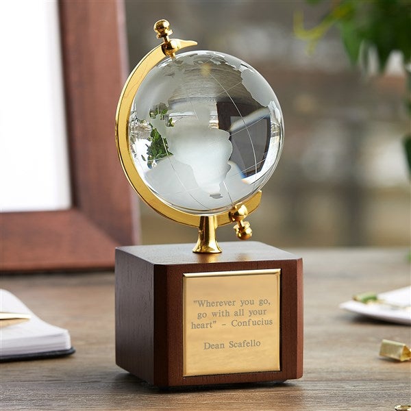 Engraved Crystal and Gold Desk Globe