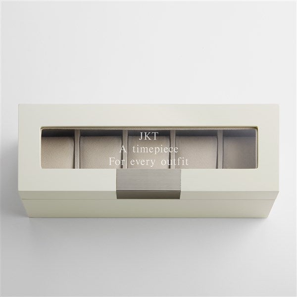 Engraved Collector's White Wooden Watch Box