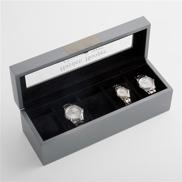 Engraved Monogram Watch Box - Metallic Grey Wood