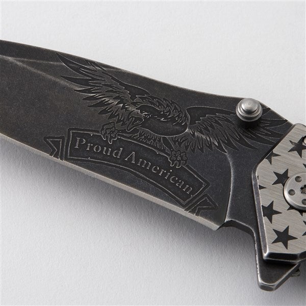 Engraved American Flag Pocket Knife