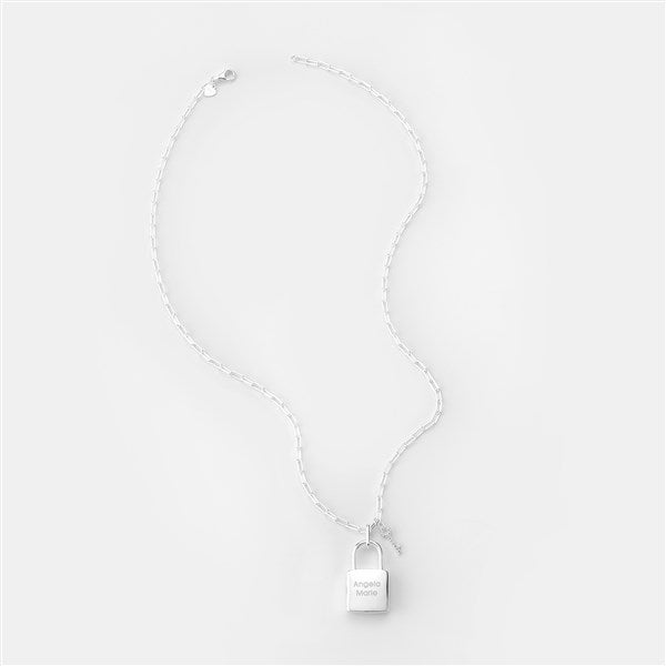 Engraved Sterling Silver Locket and Key Necklace