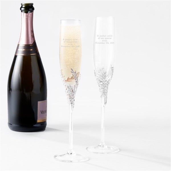 Engraved Athena Jeweled Wedding Flute Set