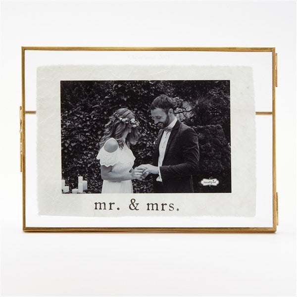 Printed Mr. & Mrs. Wedding Picture Frame - Antique Brass 4x6