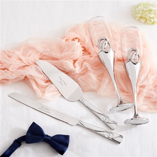Engraved Double Rings Cake Server Set