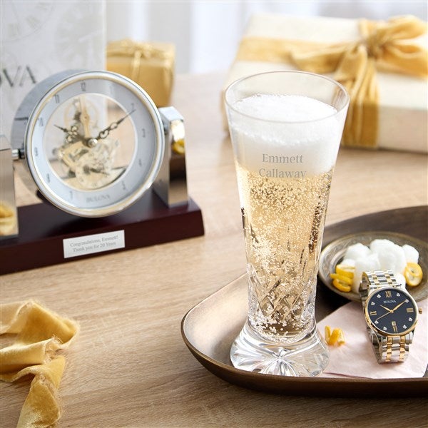 Engraved Bulova Largo Skeleton Milestone Clock